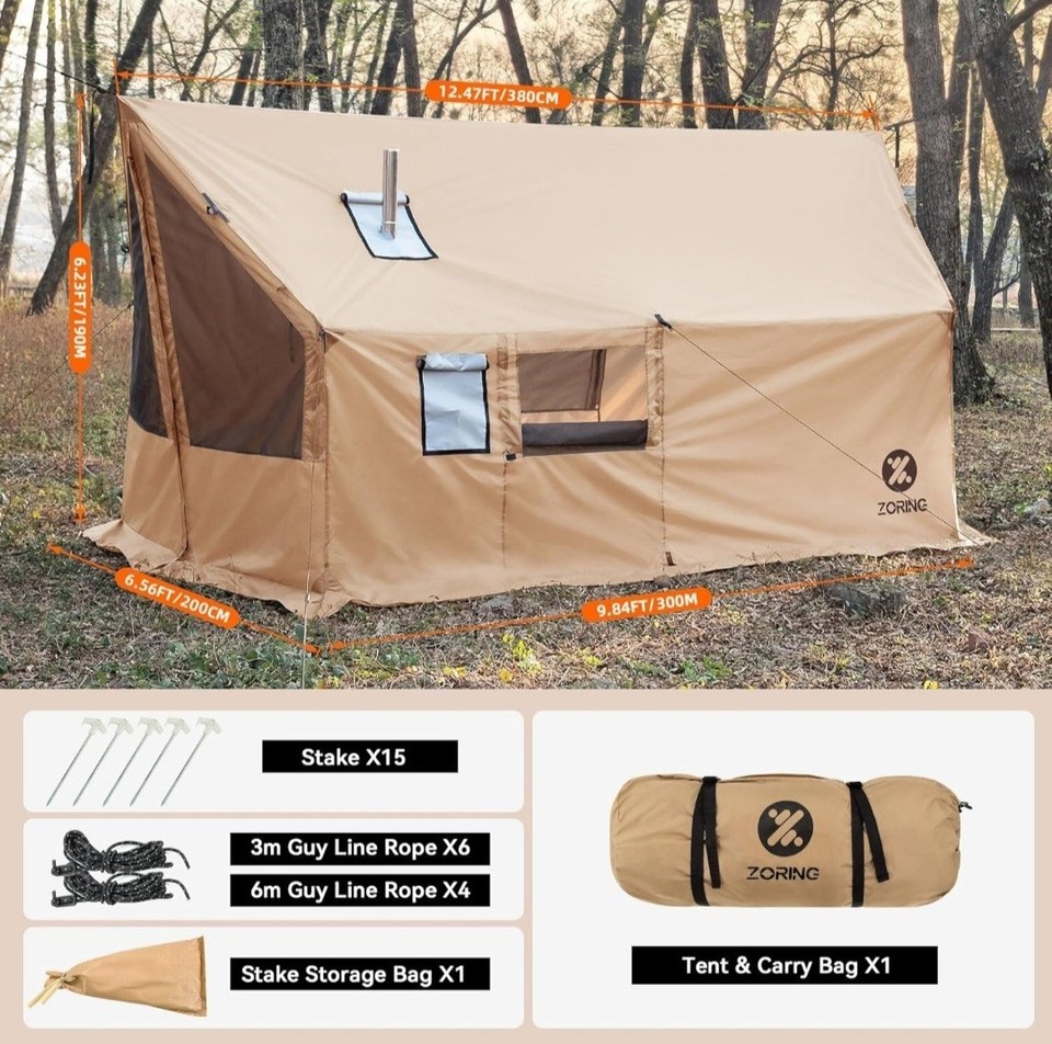 Lightweight Hot Tent with Stove Jack, NO POLES, 2 Persons Camping Tent ...