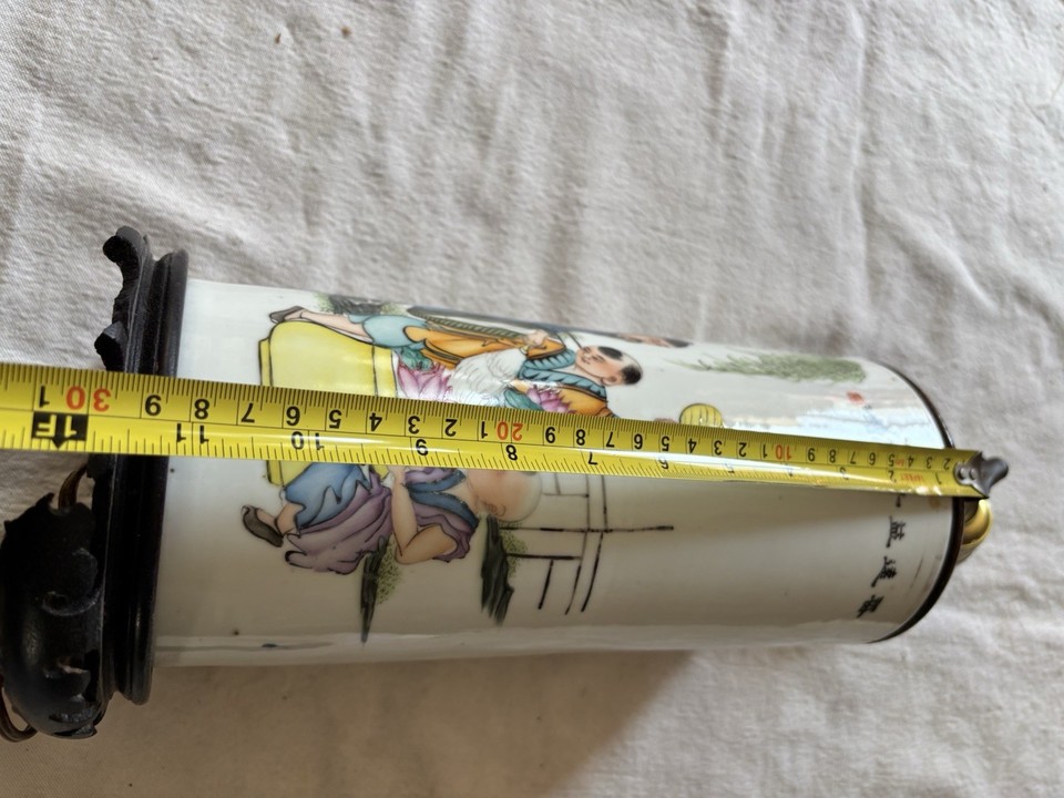 Chinese Famille Rose Porcelain Figural Table Lamp Scholar Children Wood ...