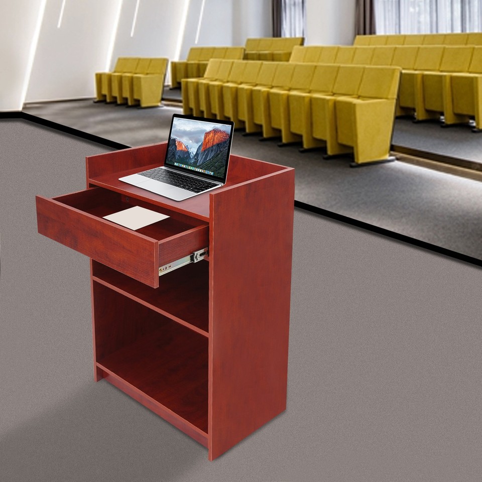 Wooden Podium Floor Standing Lectern Presentation Podium Stand Storage ...