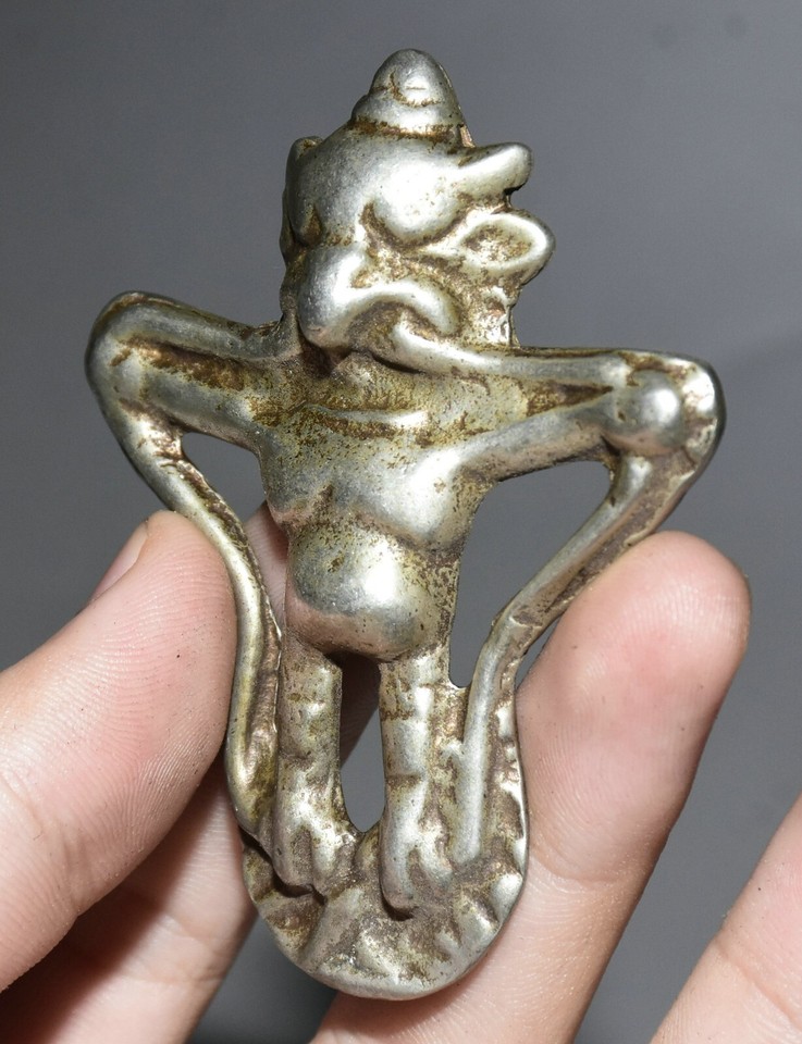 7.5cm Tibet Old Silver Redpoll Winged Garuda Bird Eagle Buddha Amulet ...