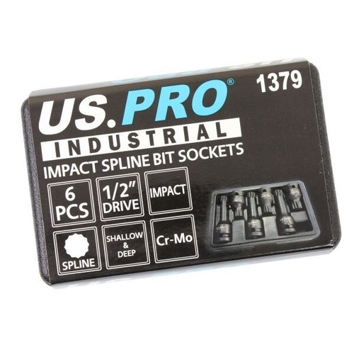 US PRO Tools 6PC 1/2" Dr Impact Spline Bit Sockets Shallow & Deep 1379 ...