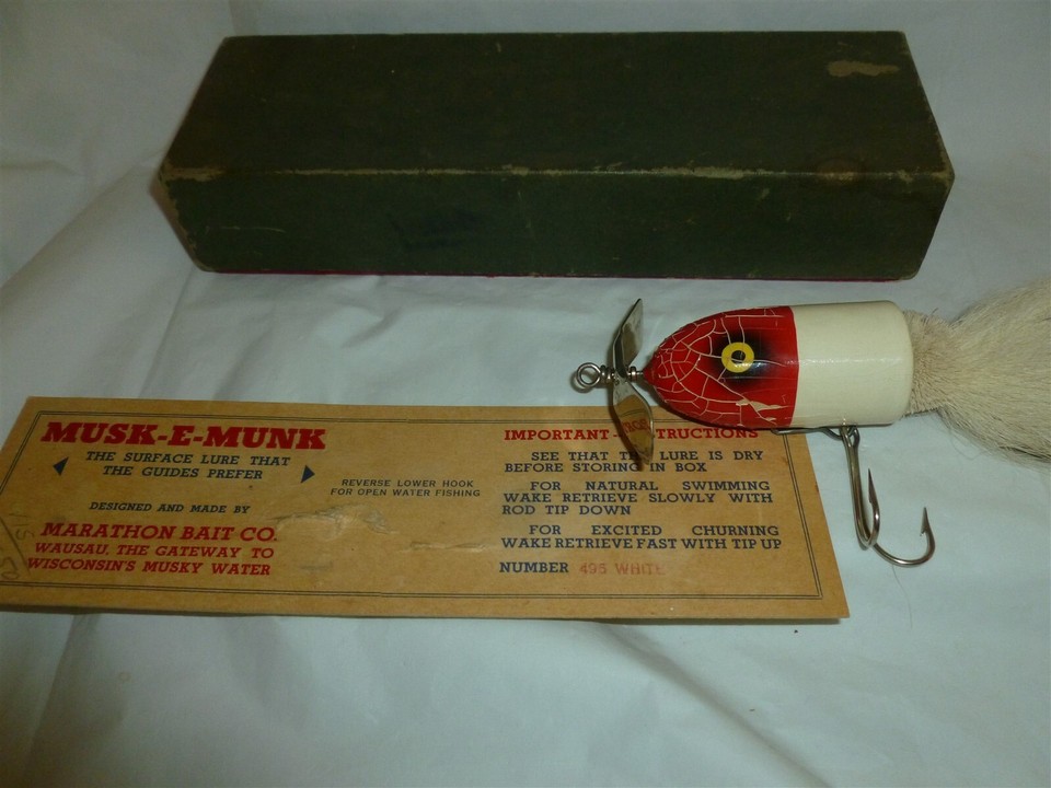 Vintage Wood Marathon MUSK-E-MUNK Fishing Lure w/ Box Lot G-219 | eBay