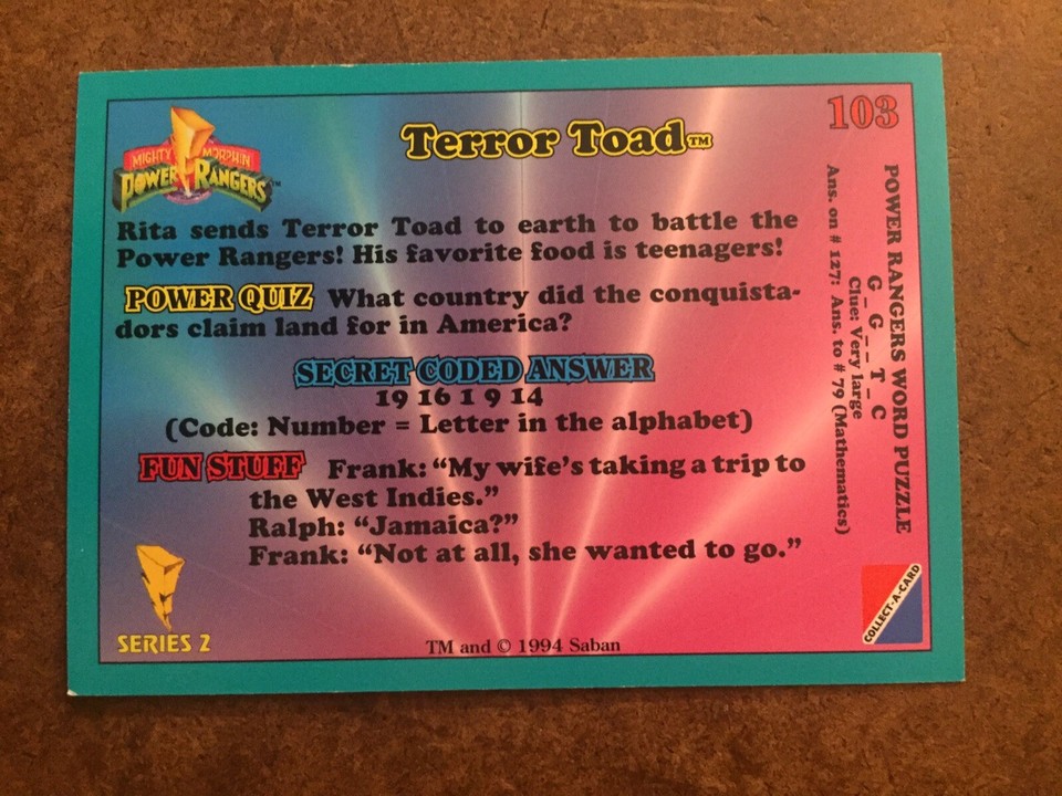 Terror Toad 103 Mighty Morphin Power Rangers Series 2 Trading Card Blue ...