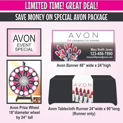 AVON EVENT SPECIAL Prize Wheel, Banner and Tablecloth Runner GREAT DEAL ...