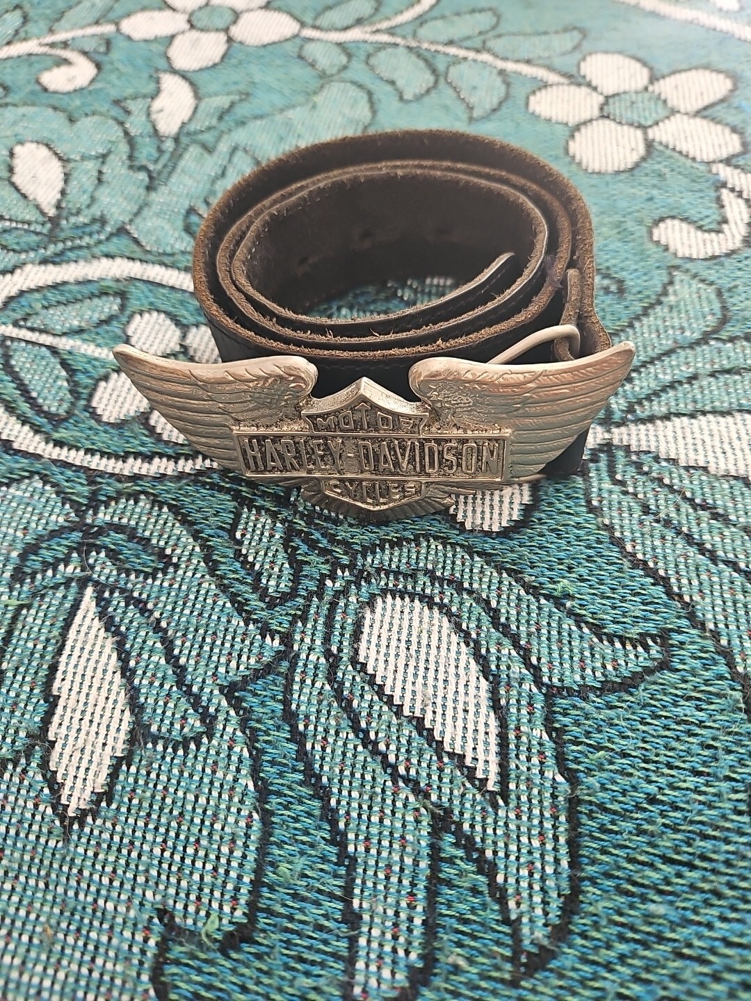 HARLEY DAVIDSON Belt Buckle Black Leather USA Vintage… - Gem