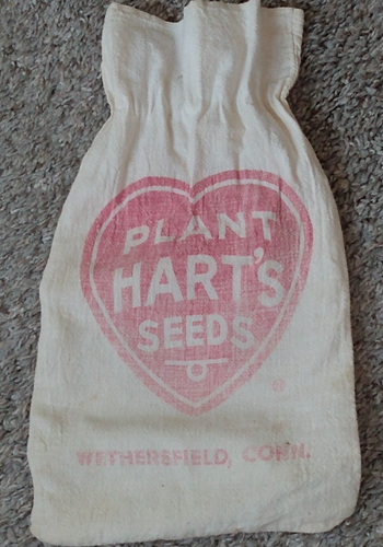 Vtg Plant Hart's Seeds Small Cloth Bag Sack 8" x14" Heart Wethersfield ...