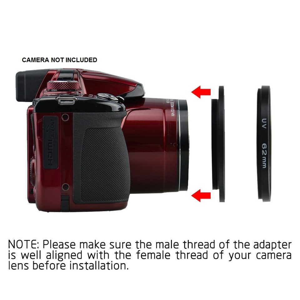 CAMERA NIKON COOLPIX P610 P600 B700 - RING ADAPTER 62mm+CPL FILTER KIT ...