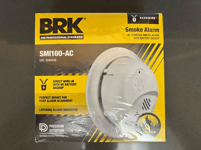 BRK/ Fist Alert Hardwired Smoke Detector SMI100-AC. White. Shrink ...