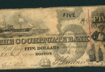 $5 1849 The Cochituate Bank - Boston, Massachusetts Obsolete note ...