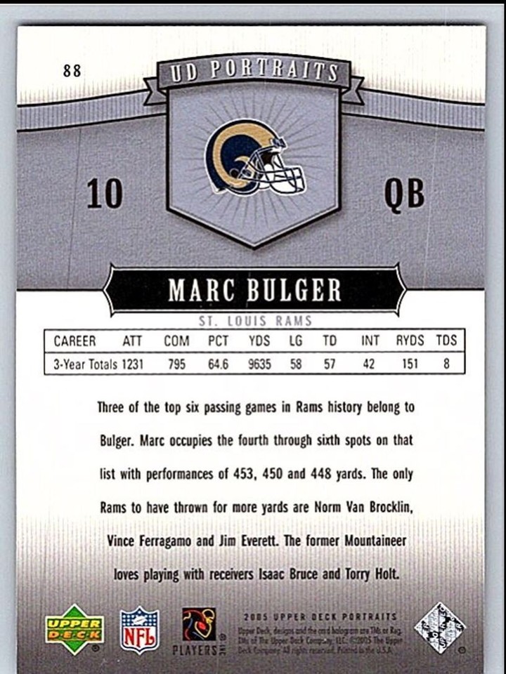 2005 Upper Deck Portraits Gold Marc Bulger 88 /30 | eBay