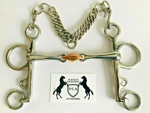 Pelham Copper Lozenge Double Jointed Horse Bit Curb Chain All Sizes ...