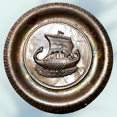 VTG Miniature Brass & Abalone Wall Hanging Plate Viking Snake Dragon ...