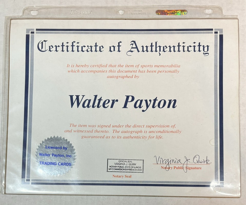 1991 Pro Line Portraits WALTER PAYTON HOF SIGNED Authentic Racing Card ...