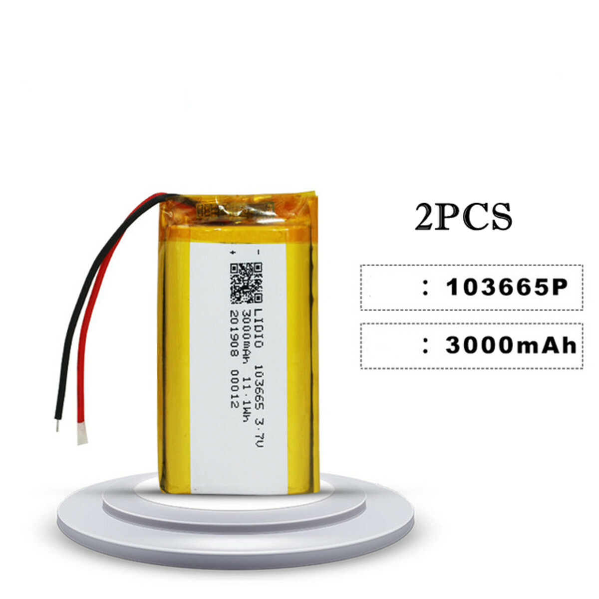 2pcs 3.7V 3000mAh 103665 Battery For Photoelectric equipment Electronic ...