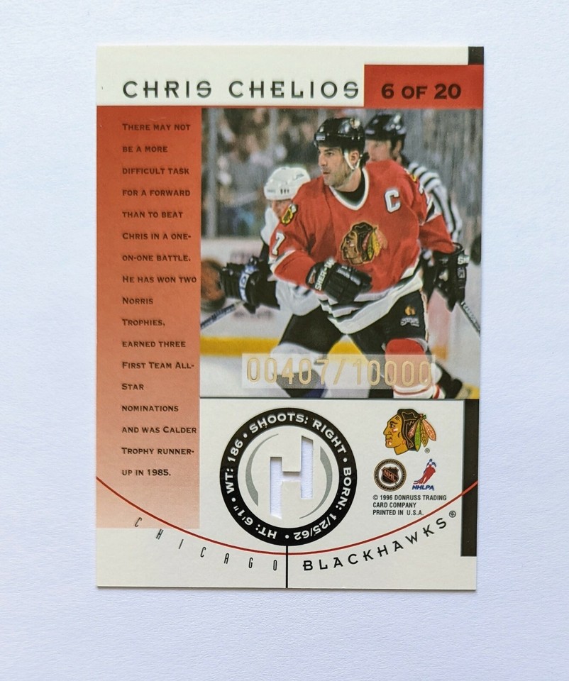 1996-97 Donruss Hit List /10000 Chris Chelios #6 HOF | eBay