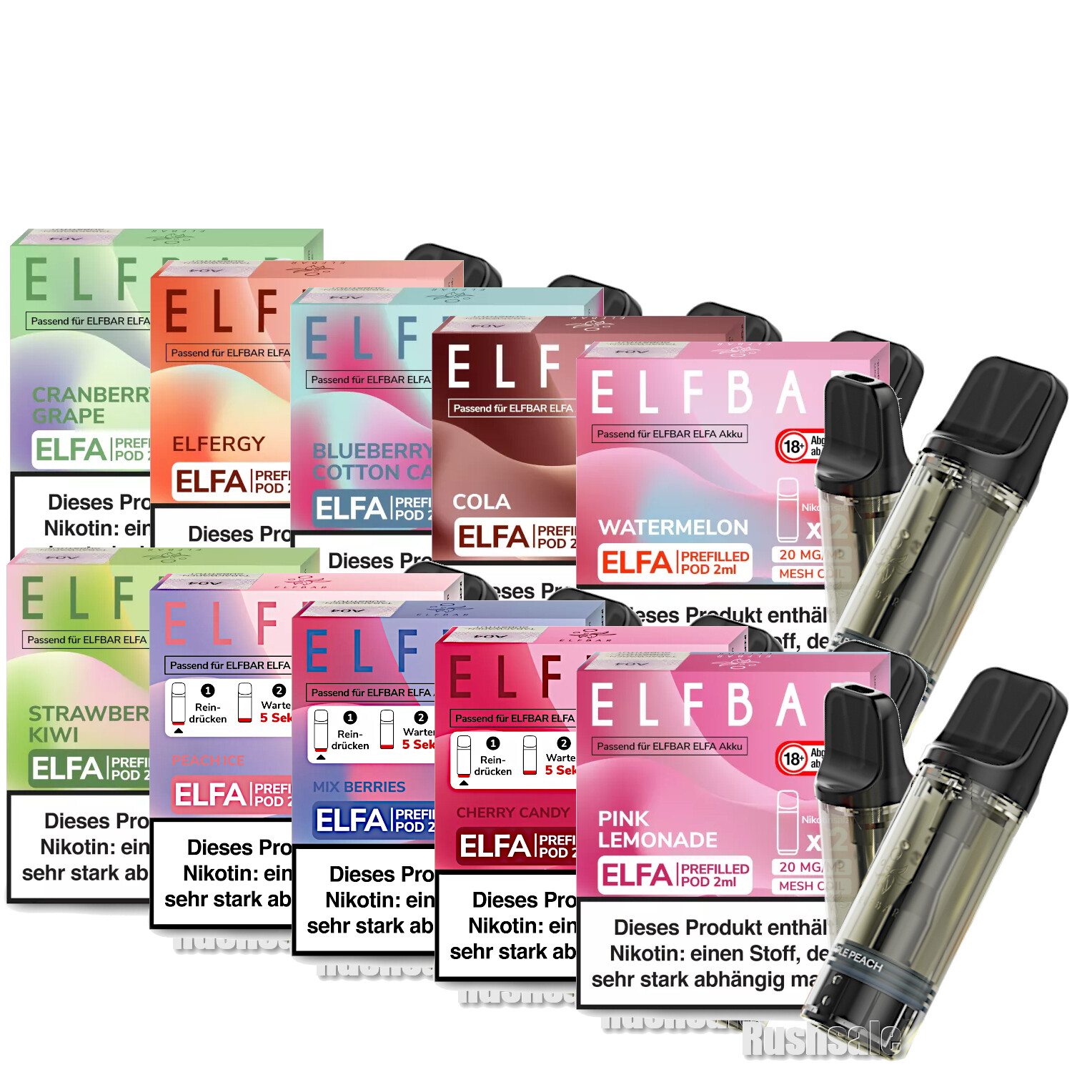 10 x 2 Elfbar Elfa 600 Nikotinsalz Liquid Pod für Elf Bar Pod System E ...