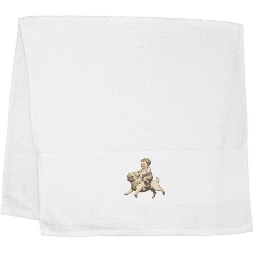'Boy Riding Pug' Hand / Guest Towel (TL00070045) | eBay