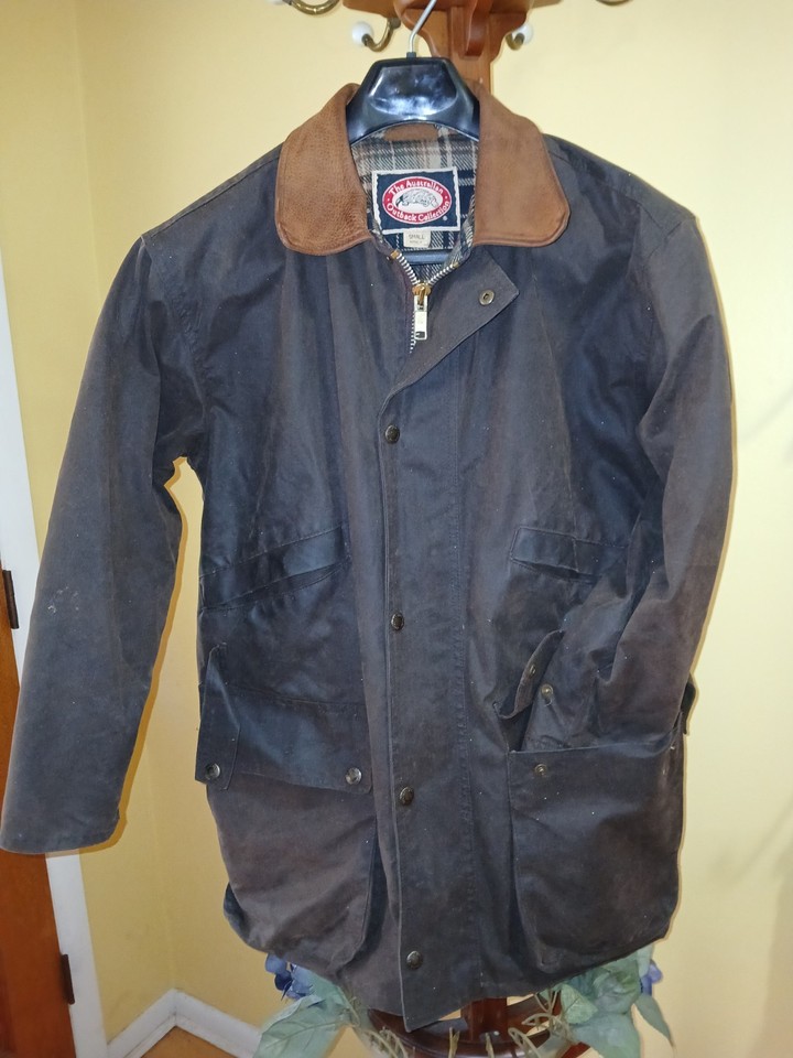 Vintage Australian Oilskin Wax Coat Small Lined Plaid Rancher Barn ...