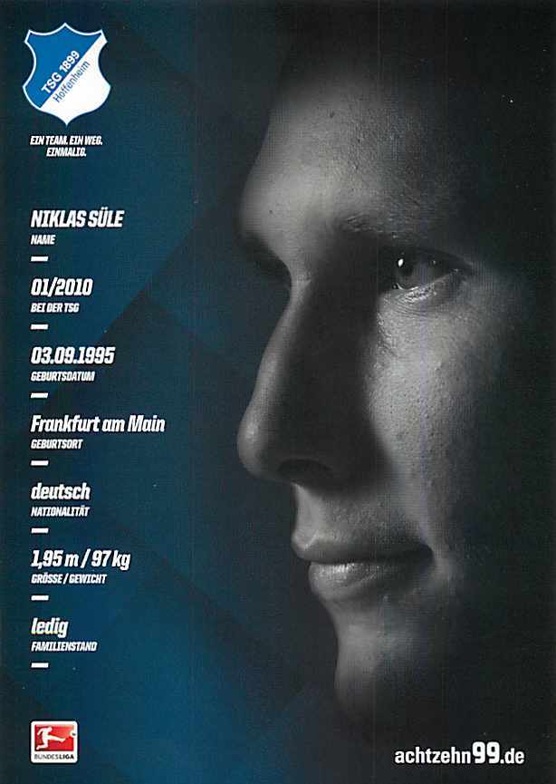 Niklas Süle Original Autogrammkarte TSG 1899 Hoffenheim - ca.10cm x 15cm | eBay
