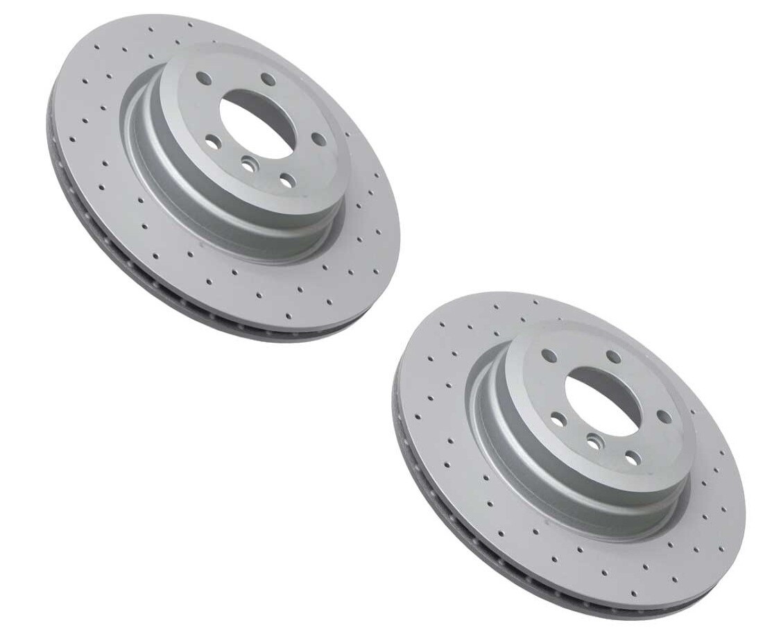 Pair Set of 2 Rear Zimmermann Brake Disc Rotors Drilled for BMW E90 E92 ...