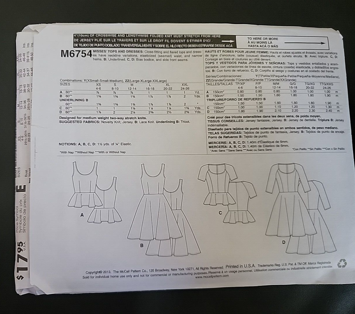 McCall's M6754 MISSES WOMEN FLARED TOPS DRESSES SEWING PATTERN SIZE Xsm ...