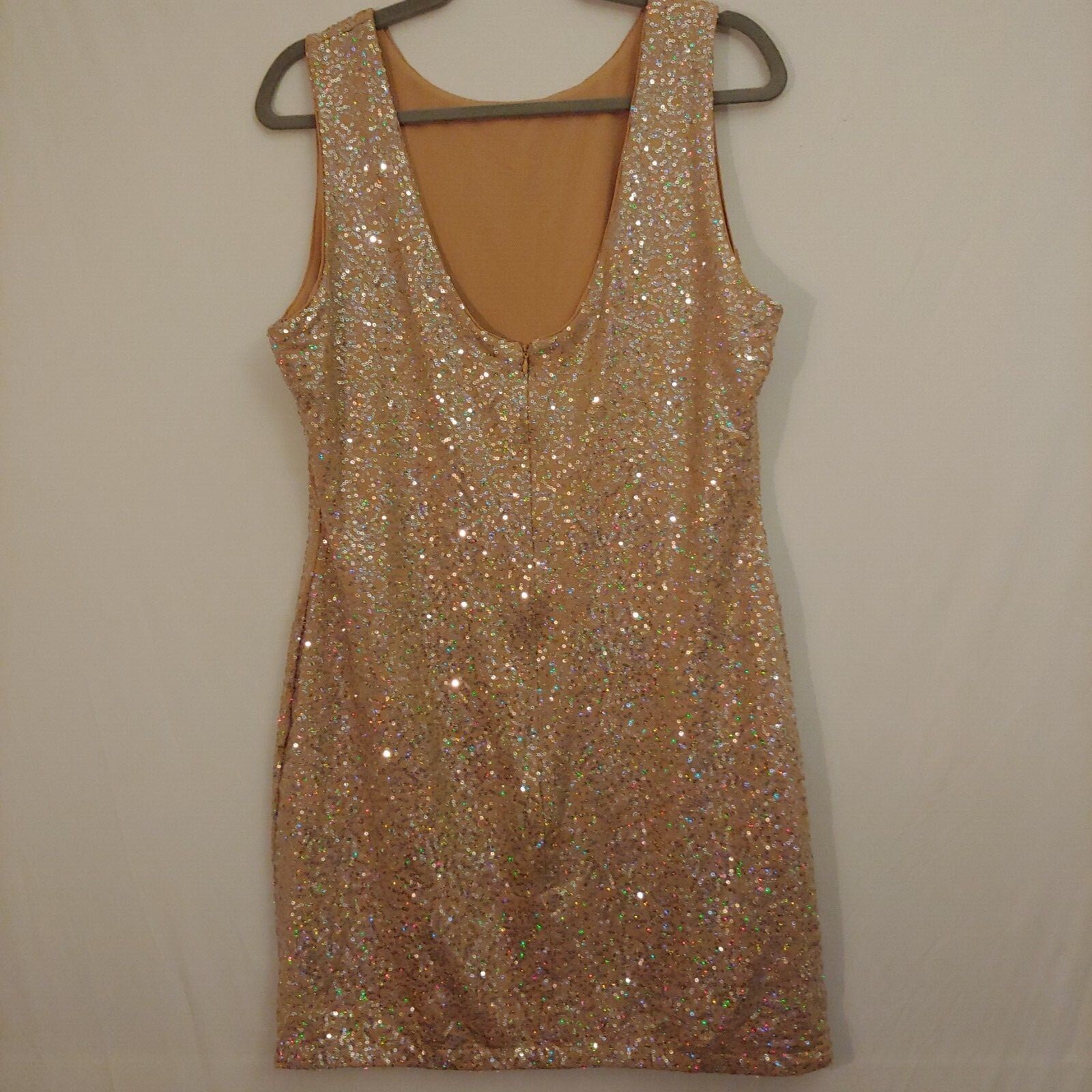 Venus sparkly silver sequin knee length camel color dress XL | eBay