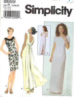 Simplicity Sewing Pattern Women's EVENING DRESS Scoop Back 8669 Sz 14 ...