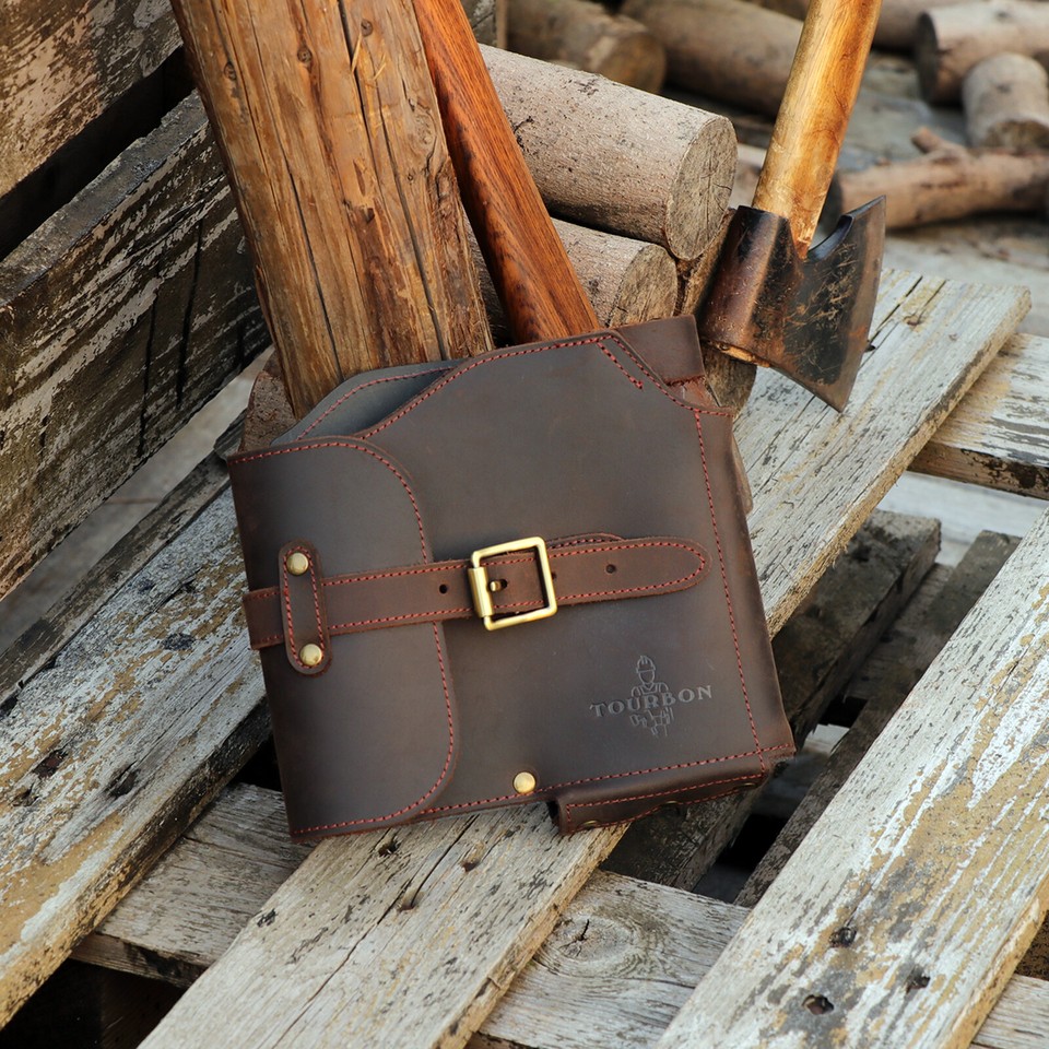 TOURBON Leather Heavy Duty Axe Belt Pouch Loggers Felling Hatchet Head ...