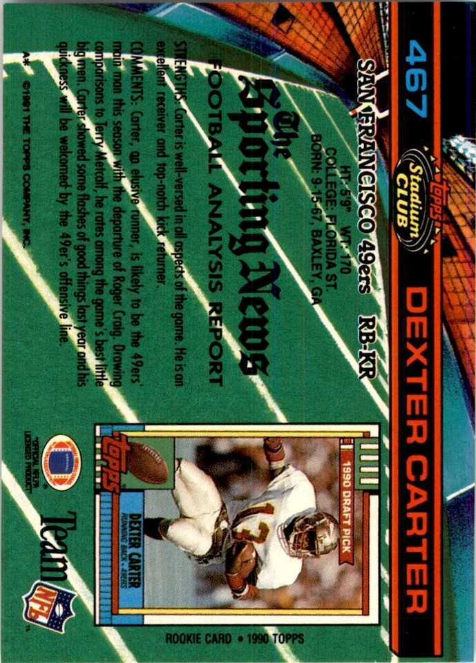 1991 Stadium Club Dexter Carter . San Francisco 49ers #467 | eBay