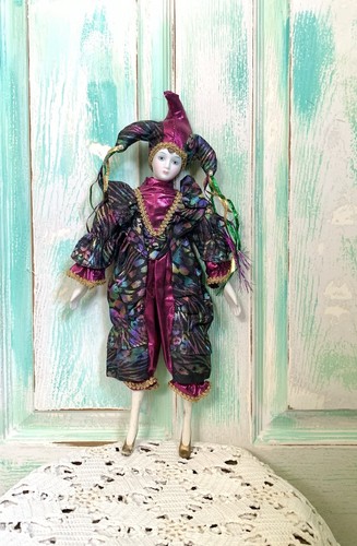 Vintage New Orleans Jester Clown Mardi Gras Harlequin Porcelain Doll | eBay