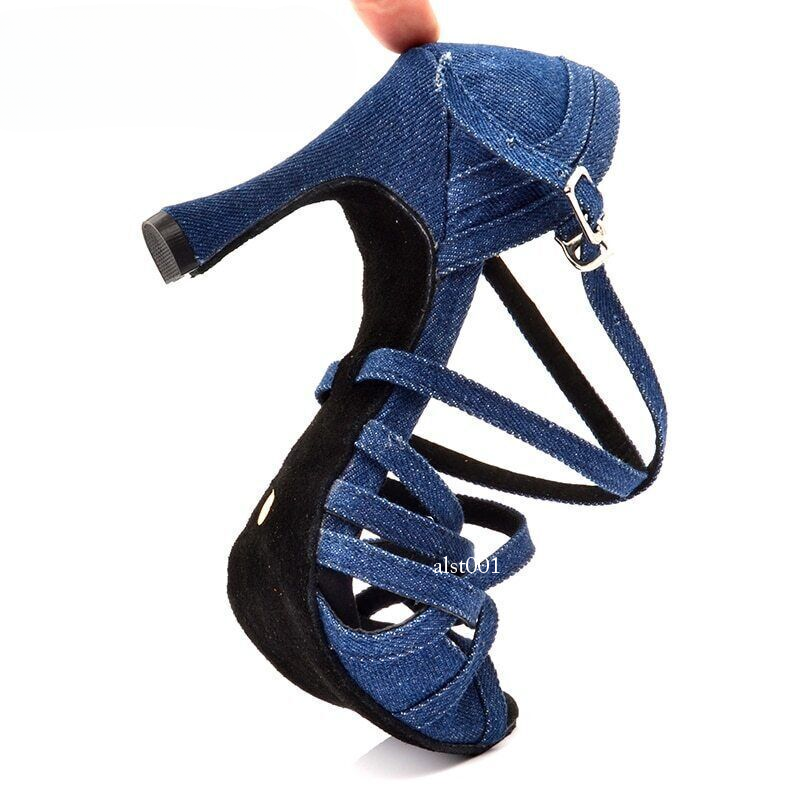 Women Latin Salsa Tango Denim Dance Shoes Ballroom Profession Shoes ...