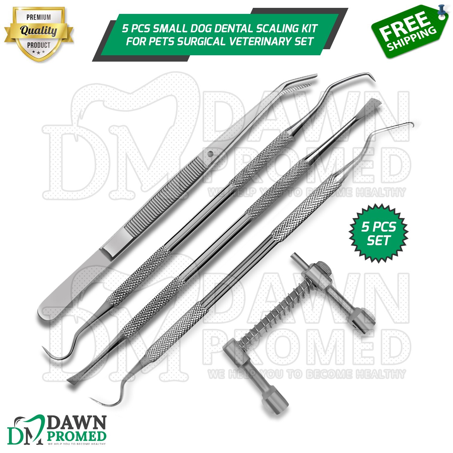 5 Pcs Small Dog Dental Scaling Kit Pets Surgical Veterinary Instrument ...