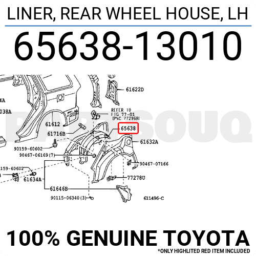 6563813010 Genuine Toyota LINER, REAR WHEEL HOUSE, LH 65638-13010 | eBay