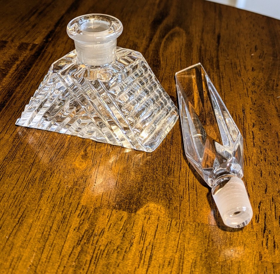 vintage crystal cut art glass czech perfume cologne deco stair step ...