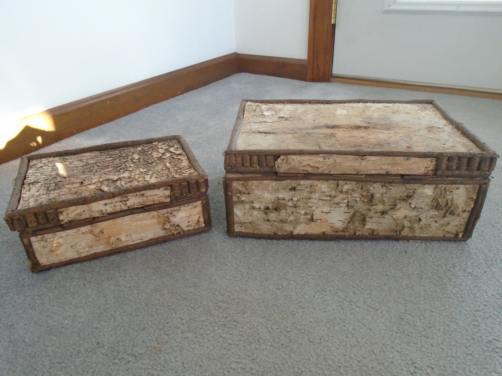 Rustic Wooden Birch bark twig Hinged Storage boxes Set of 2 Decor Home ...