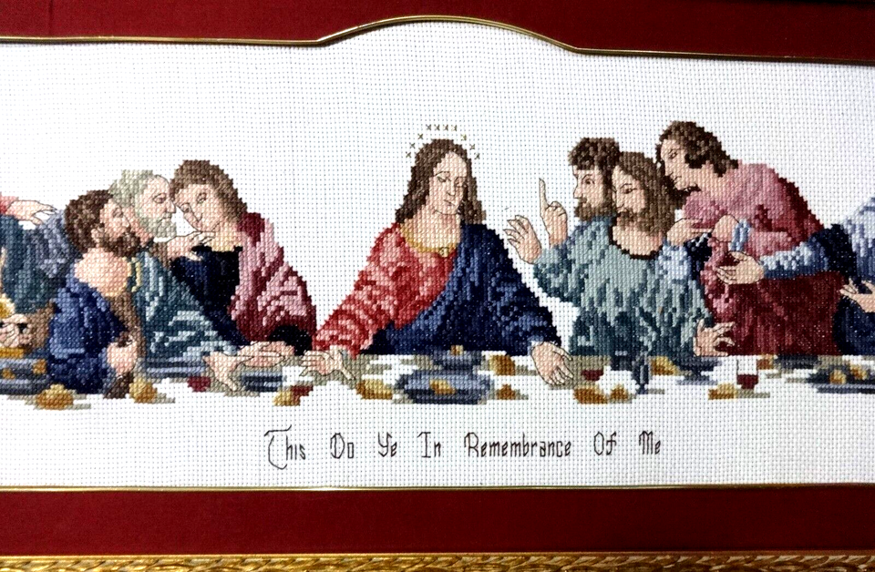 The Last Supper Cross Stitch 44" x 16" x 2" matted framed No Glass | eBay