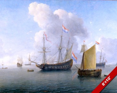 DUTCH SHIPS AT SEA NETHERLANDS IN 1600’S ERA PAINTING ART REAL CANVAS ...