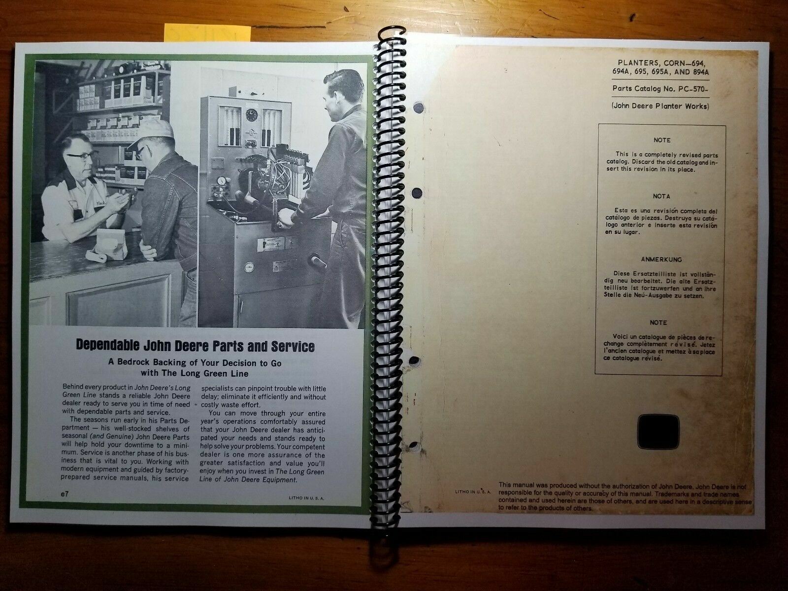 John Deere 694A 695A 894A Corn Planter Owner Operator Manual OM-B25391 ...