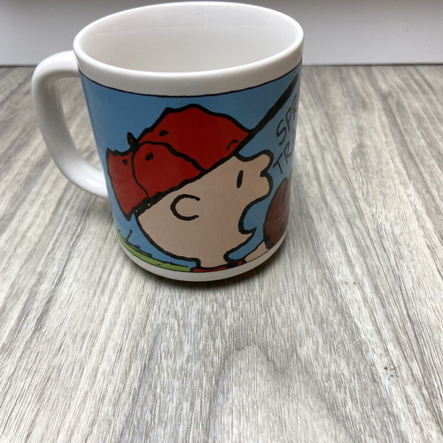 Vintage Peanuts Spring Training Coffee Mug 4” Blue Cup Baseball Snoopy ...