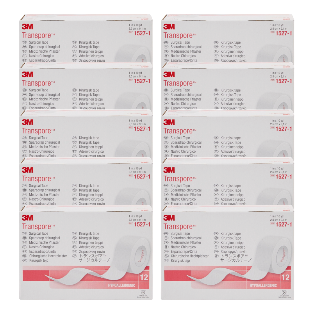 3M Transpore Clear Surgical Tape, 1" x 10 yds, 12 Rolls/Box - Case of ...