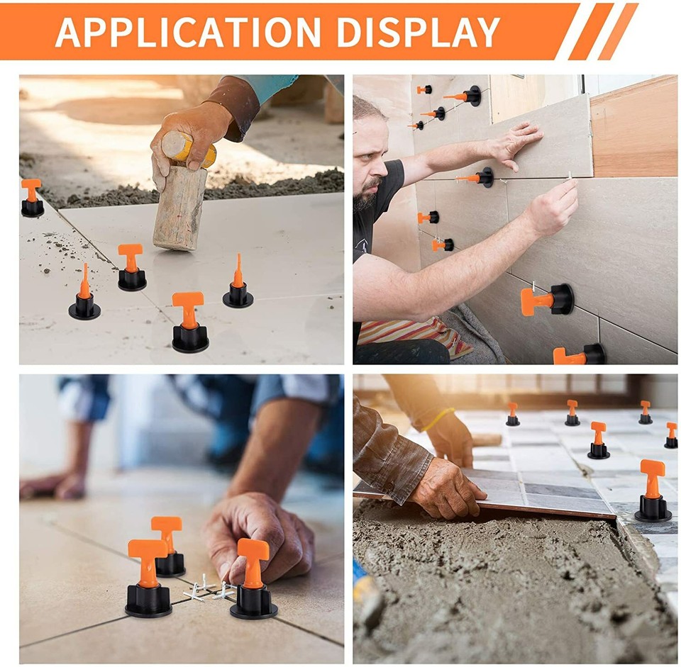 200 X Tile Leveling System 1/8" Reusable Tile Leveler Spacers Clips + 4 ...