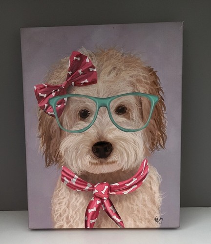 Labradoodle Canvas Art Print with Embellished Mint Green Eye Glasses 11 ...