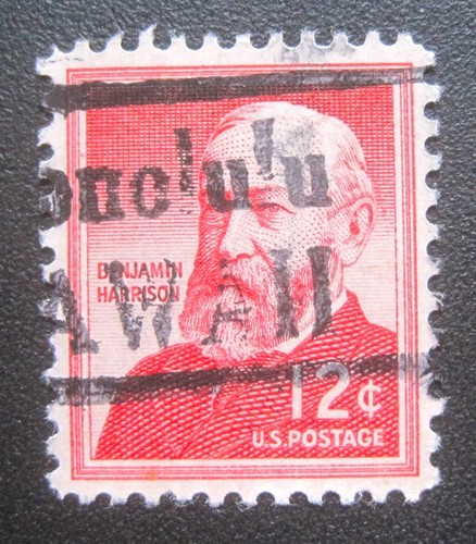 US 1045 Benjamin Harrison 12 cent stamp with Honolulu Hawaii Box Cancel ...