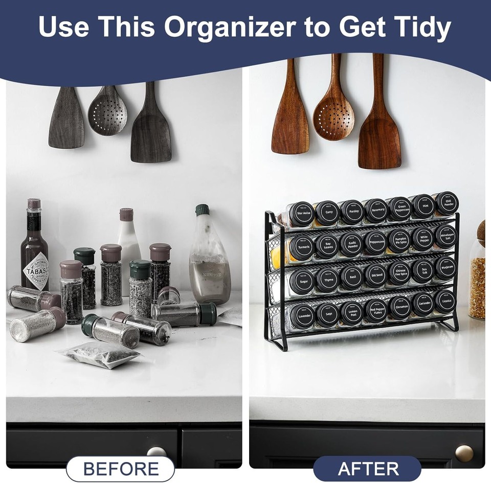 Spice Rack Organizer for Cabinet, Spice Organizer with 28 Empty Spice ...
