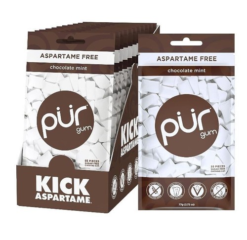 PUR Xylitol Chewing Gum CHOCOLATE MINT (55 Pieces, 12 Pack) Sugarless ...