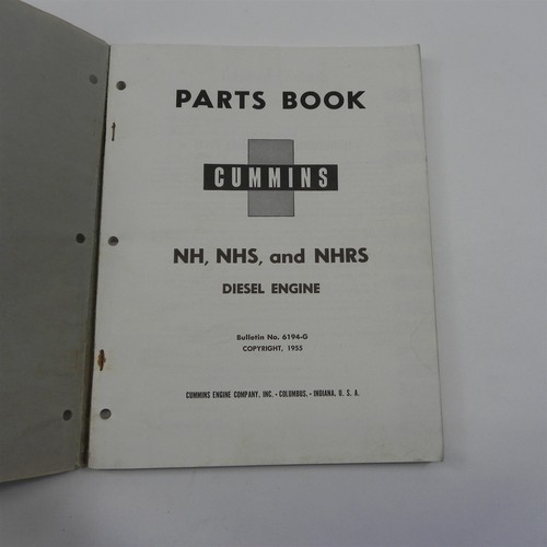 VINTAGE 1955 CUMMINS PARTS BOOK FOR NH NHS NGRS DIESEL ENGINES 6194-G ...