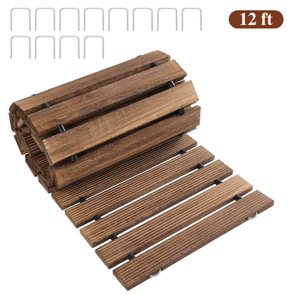 6/8/10FT Wooden Garden Pathway Boardwalk Walkway Pavers with Anti-slip ...