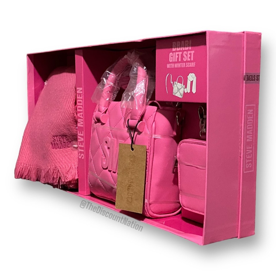 STEVE MADDEN BBABI GIFT SET WINTER SCARF CROSSBODY BAG BRIGHT PINK NIB ...