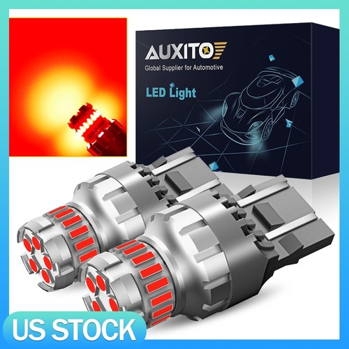 2PCS 7443 W21W T20 LED Red Flashing Strobe Brake Stop Light Tail Light ...