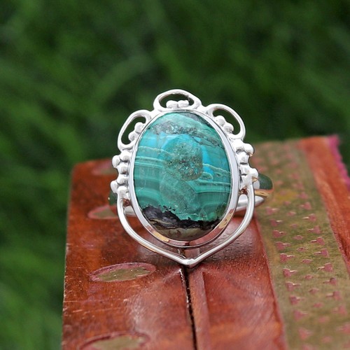 925 Sterling Silver Malachite Chrysocolla Ring Size 8 | eBay